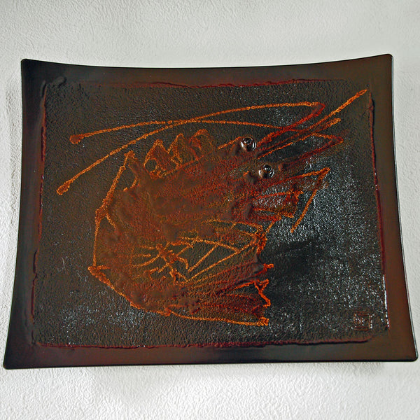Shrimp painting, lacquer painting, serving dish, 100cm serving plate ...